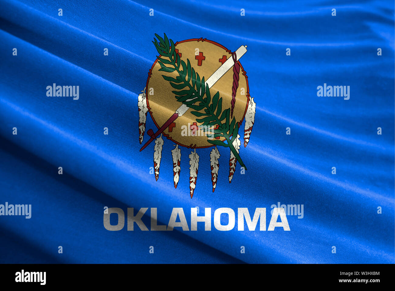 Realistic flag State of Oklahoma on the wavy surface of fabric Stock ...