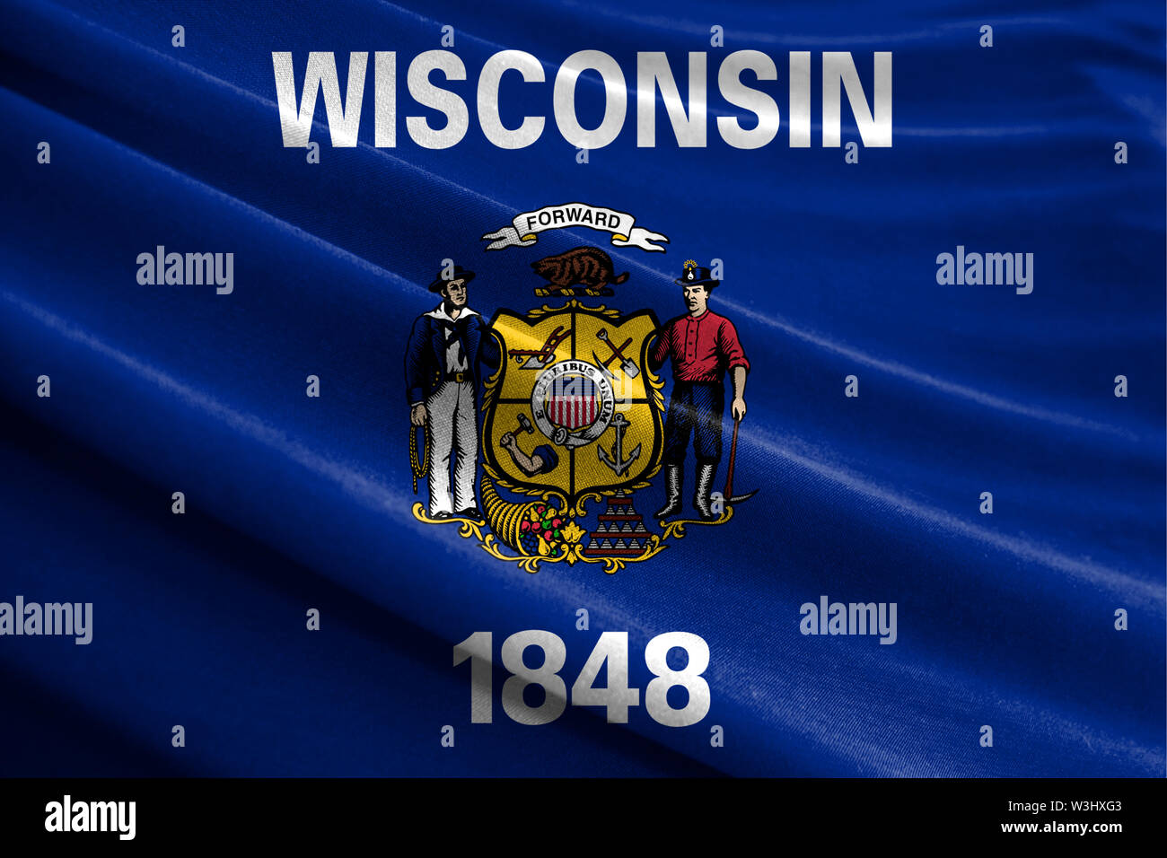 Realistic flag State of Wisconsin on the wavy surface of fabric Stock ...