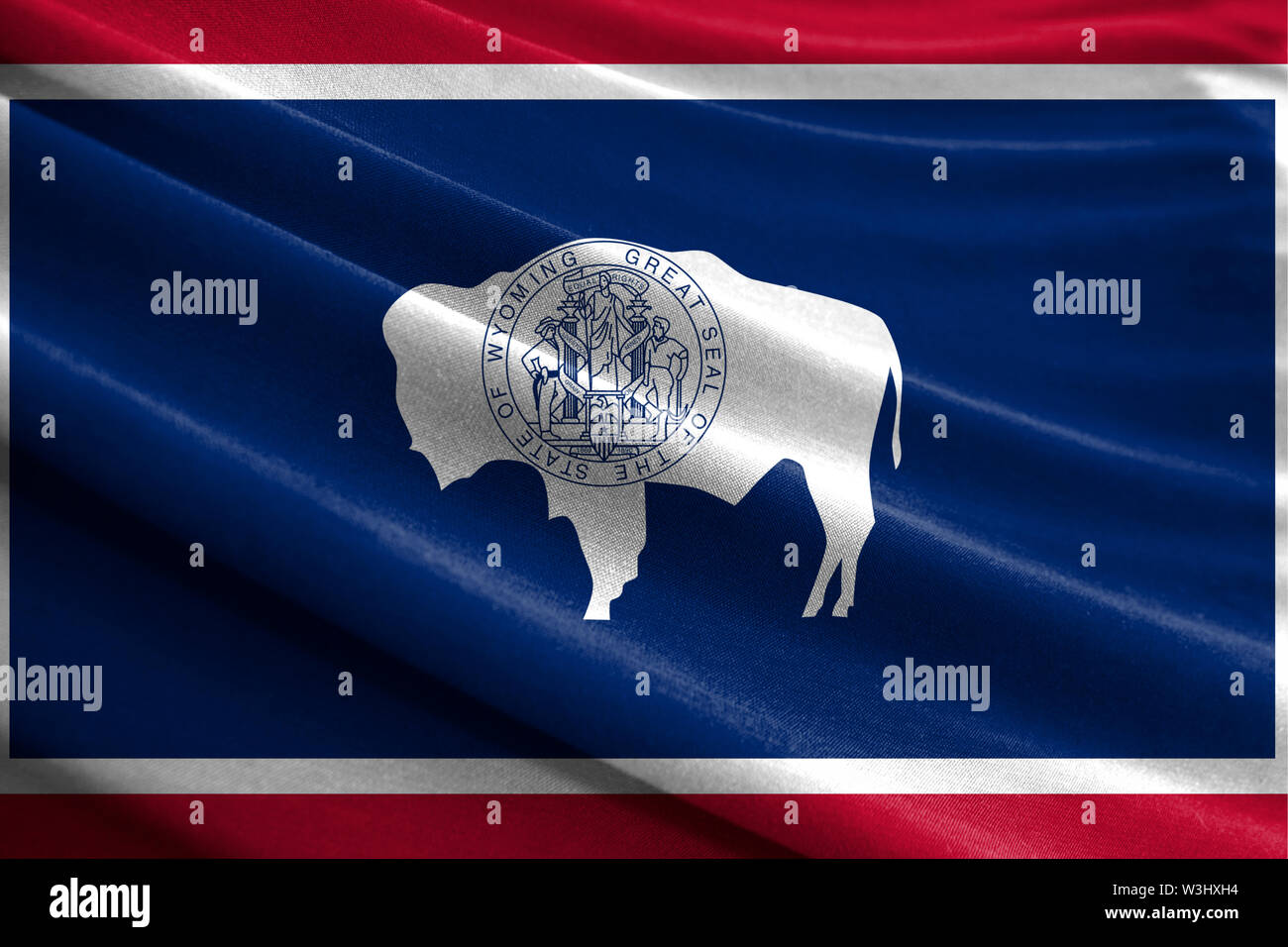 Realistic flag State of Wyoming on the wavy surface of fabric Stock ...
