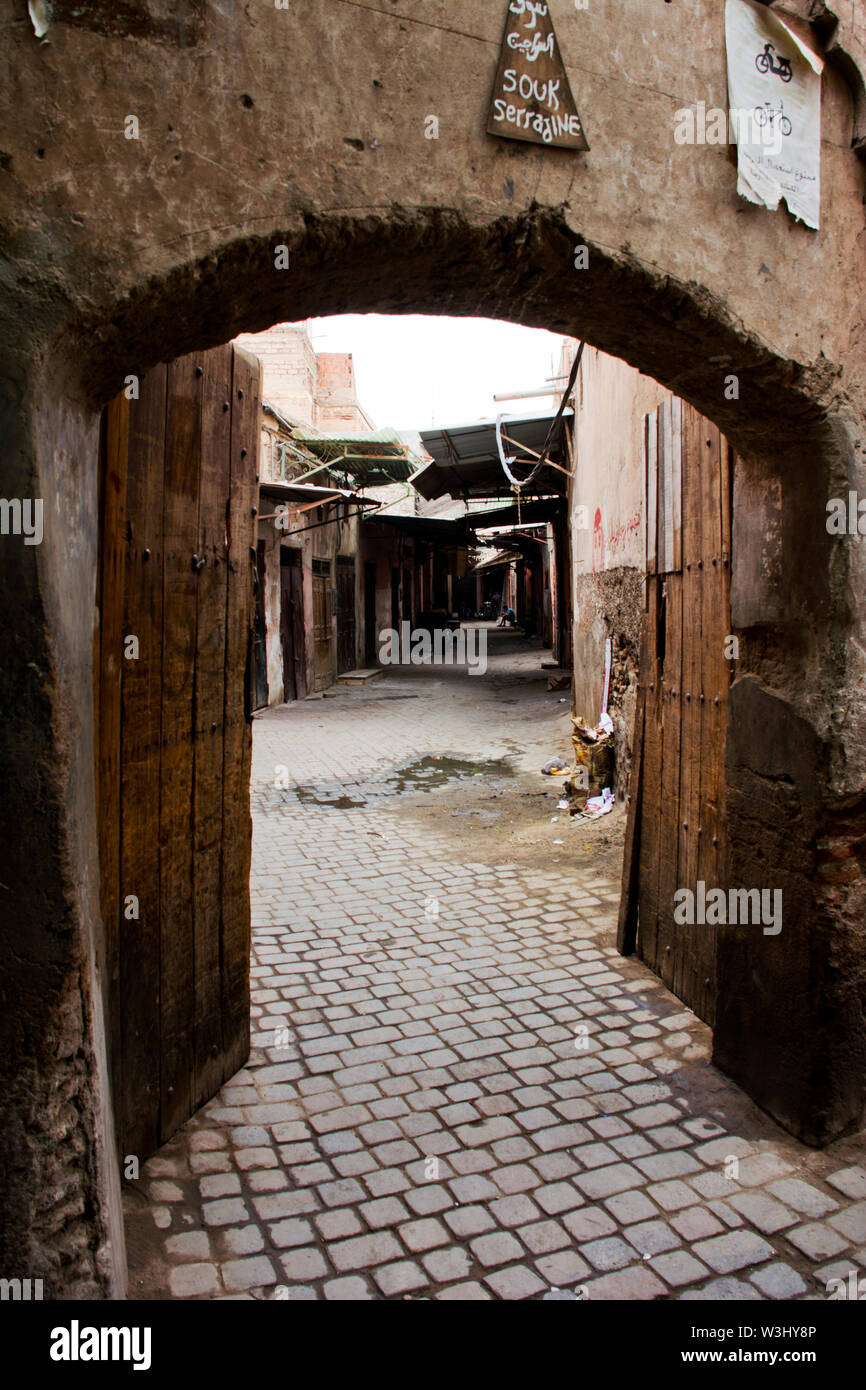Weathered streets, alleyways of Marrakech & Medina walkways and roads ...