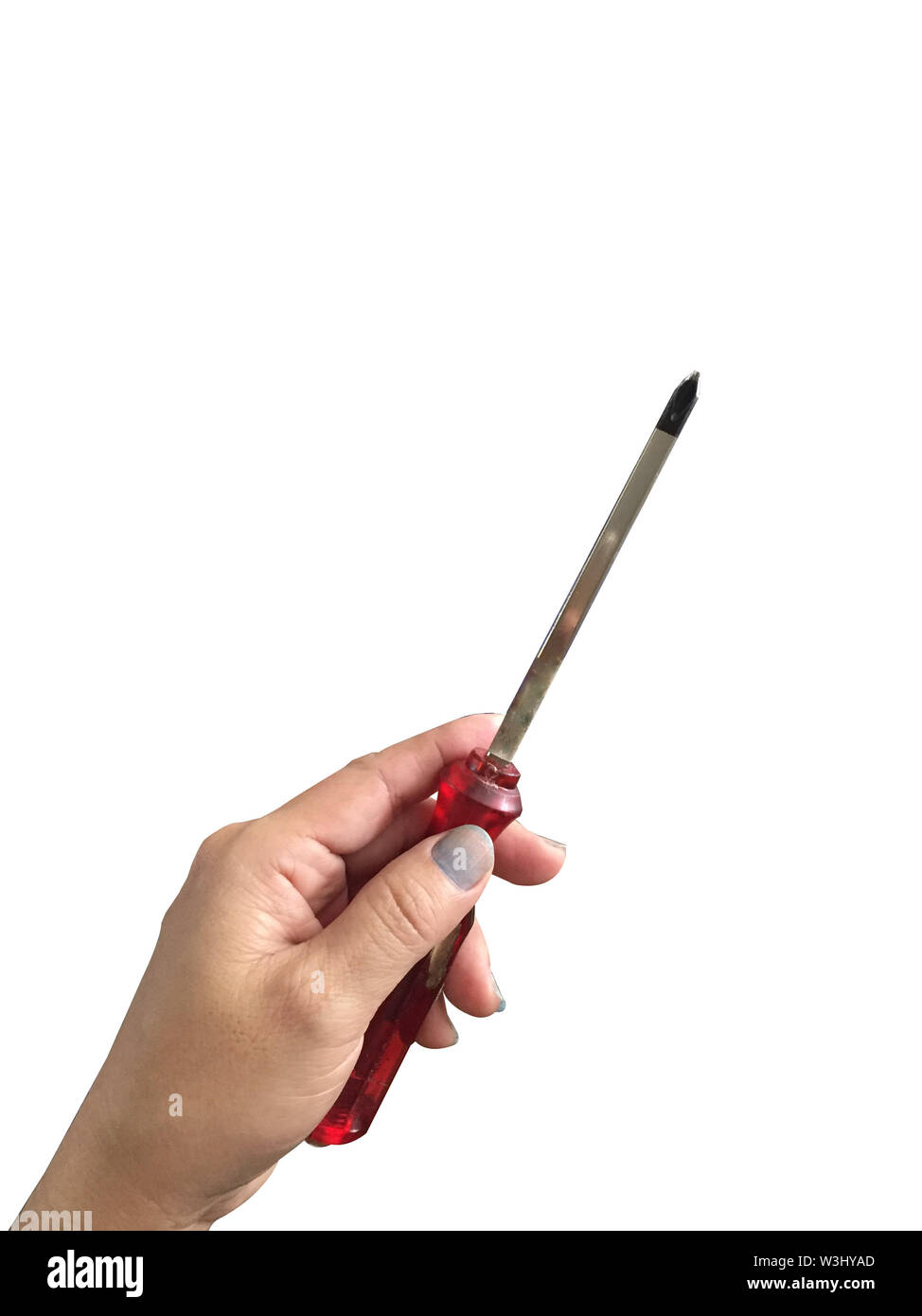 Hand with screwdriver isolated on black background Stock Photo - Alamy
