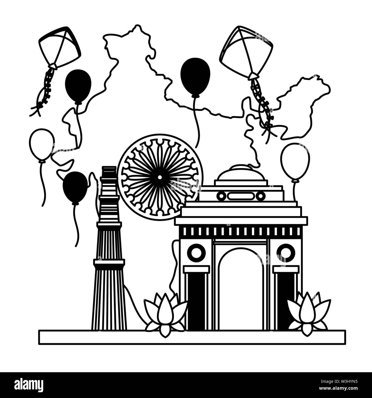 map with indian flag and gate building independence day Stock Vector ...