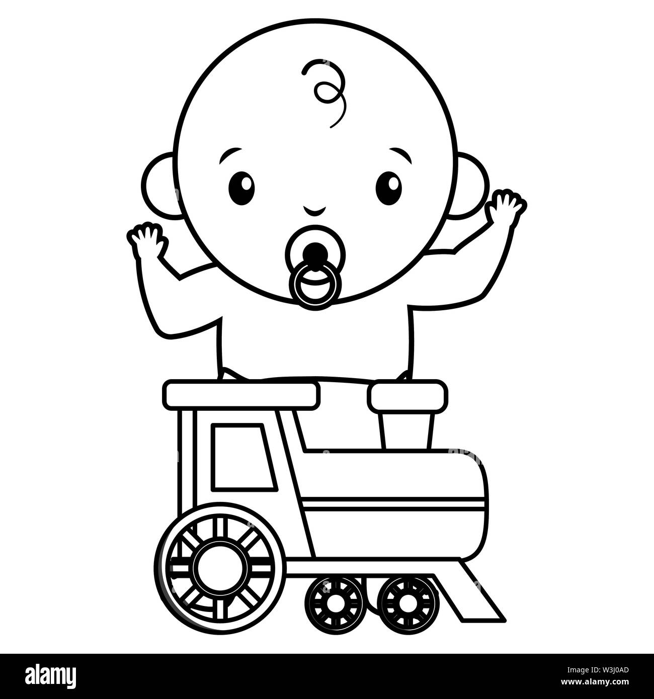 cute little baby boy with train Stock Vector Image & Art - Alamy