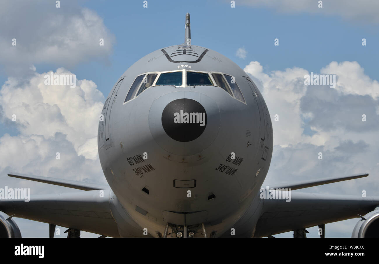 A U.S. Air Force KC-10 Extender waits to take off at Joint Base Langley ...