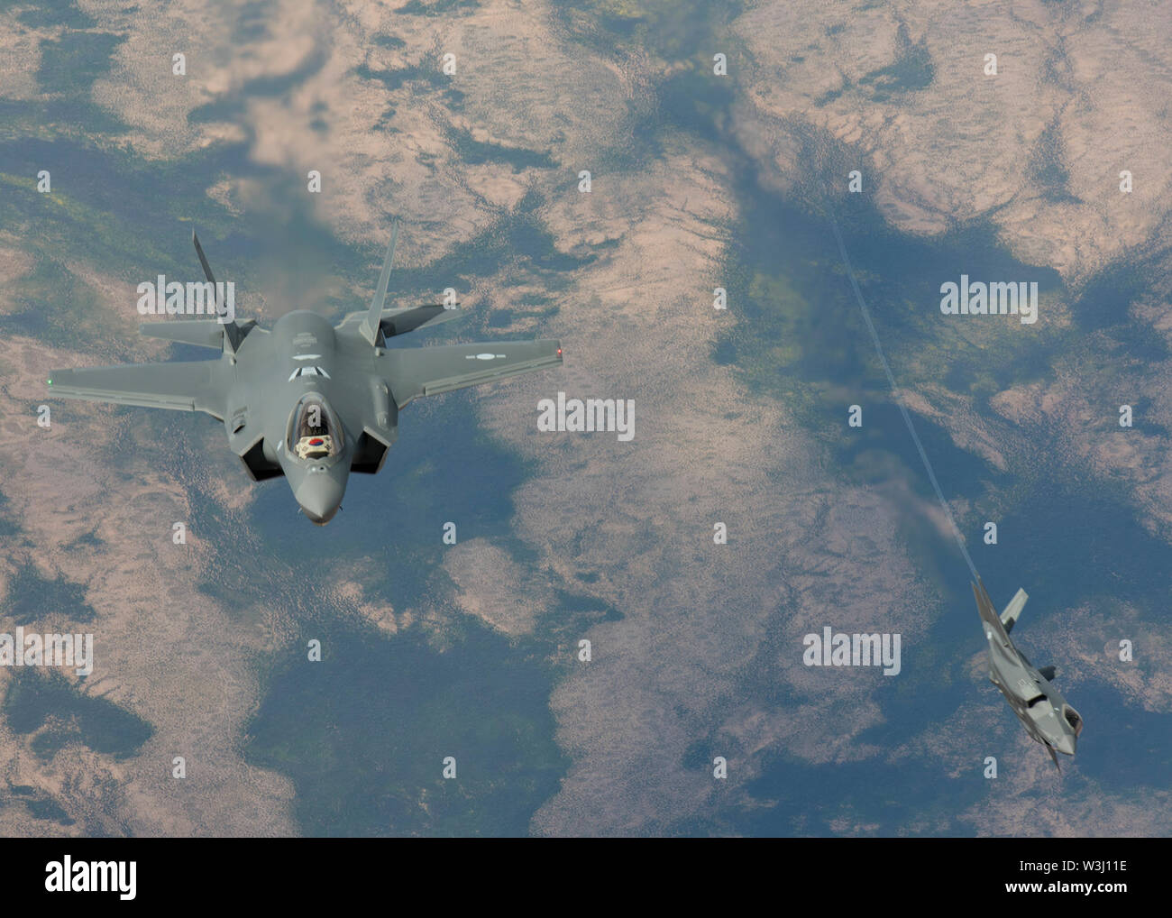 A Republic of Korea Air Force, F-35A Lightning II banks left during a ...