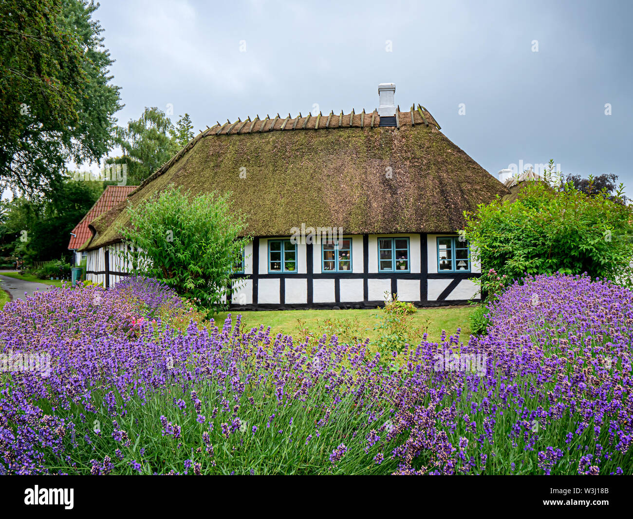 Traditional home on the island Lyoe in the Danish archipelago near ...