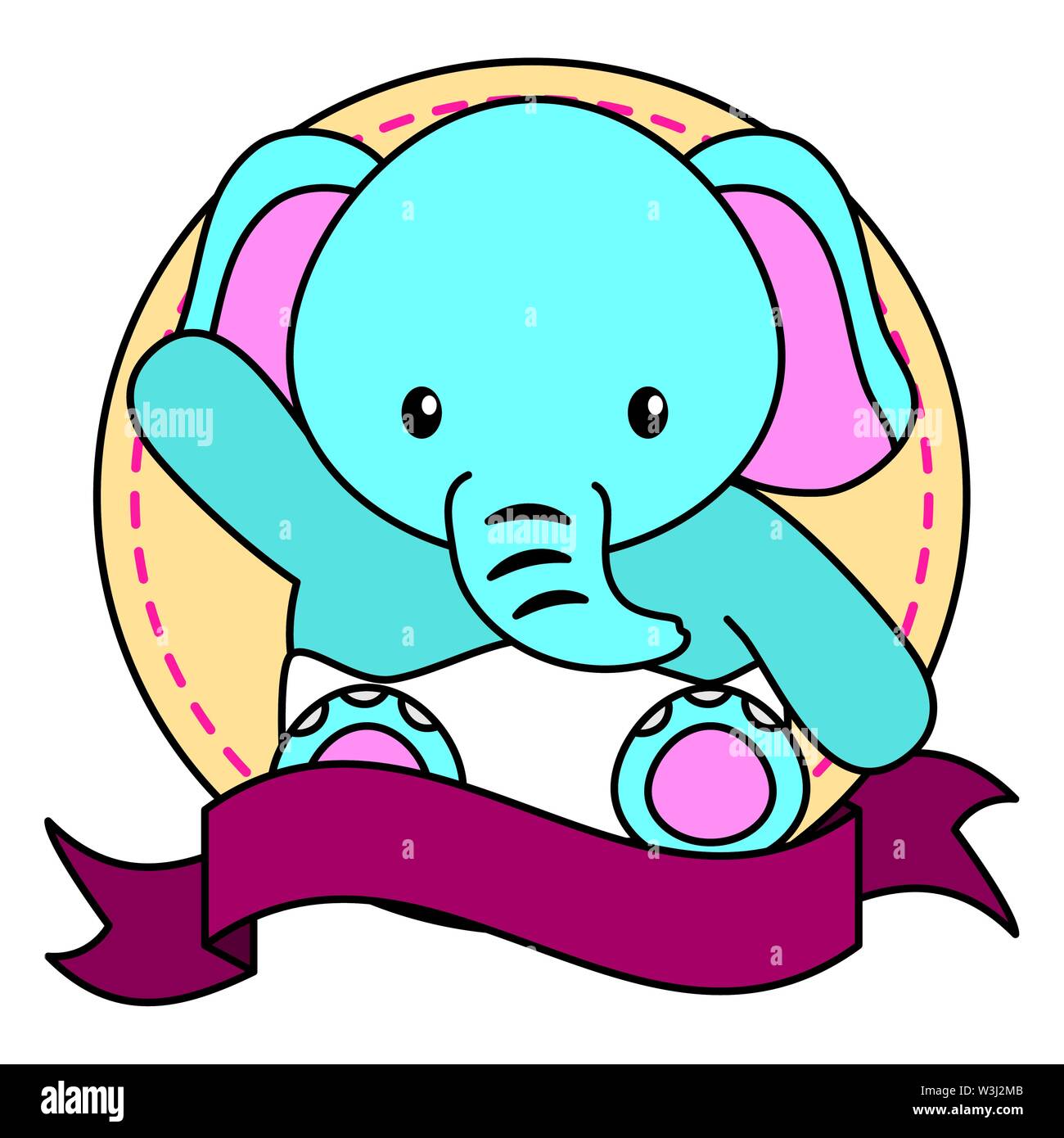 cute little elephant baby in frame with ribbon Stock Vector Image & Art ...