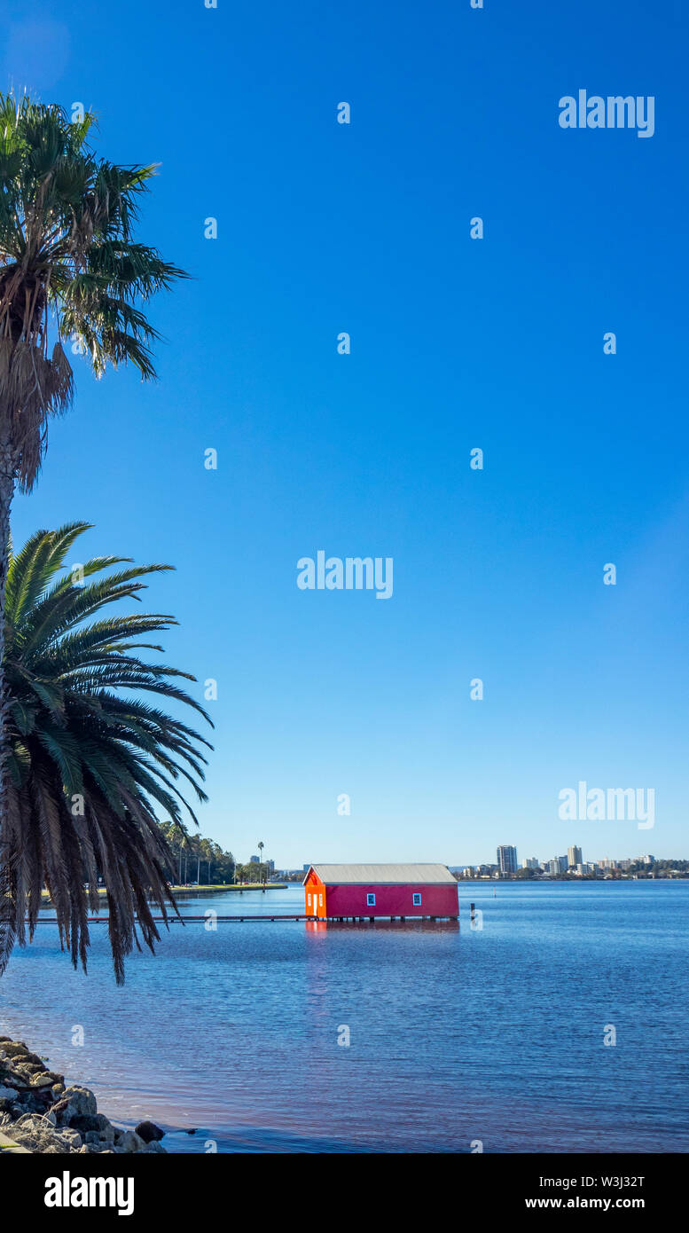 The iconic Crawley Edge Boatshed on the Swan River wrapped in red to ...