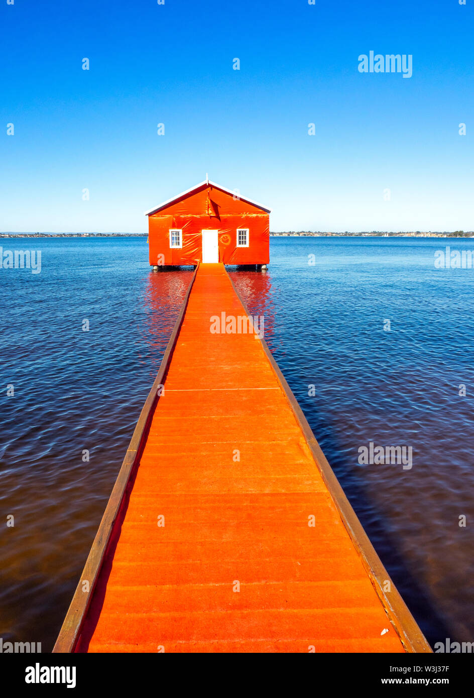 The iconic Crawley Edge Boatshed on the Swan River wrapped in red to ...