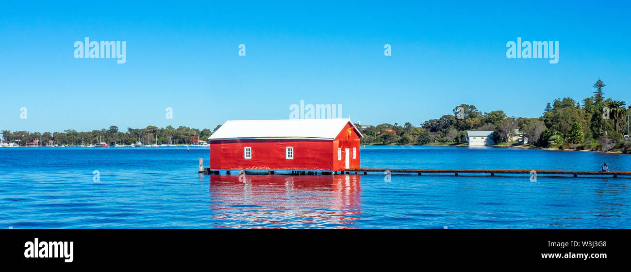 The iconic Crawley Edge Boatshed on the Swan River wrapped in red to ...
