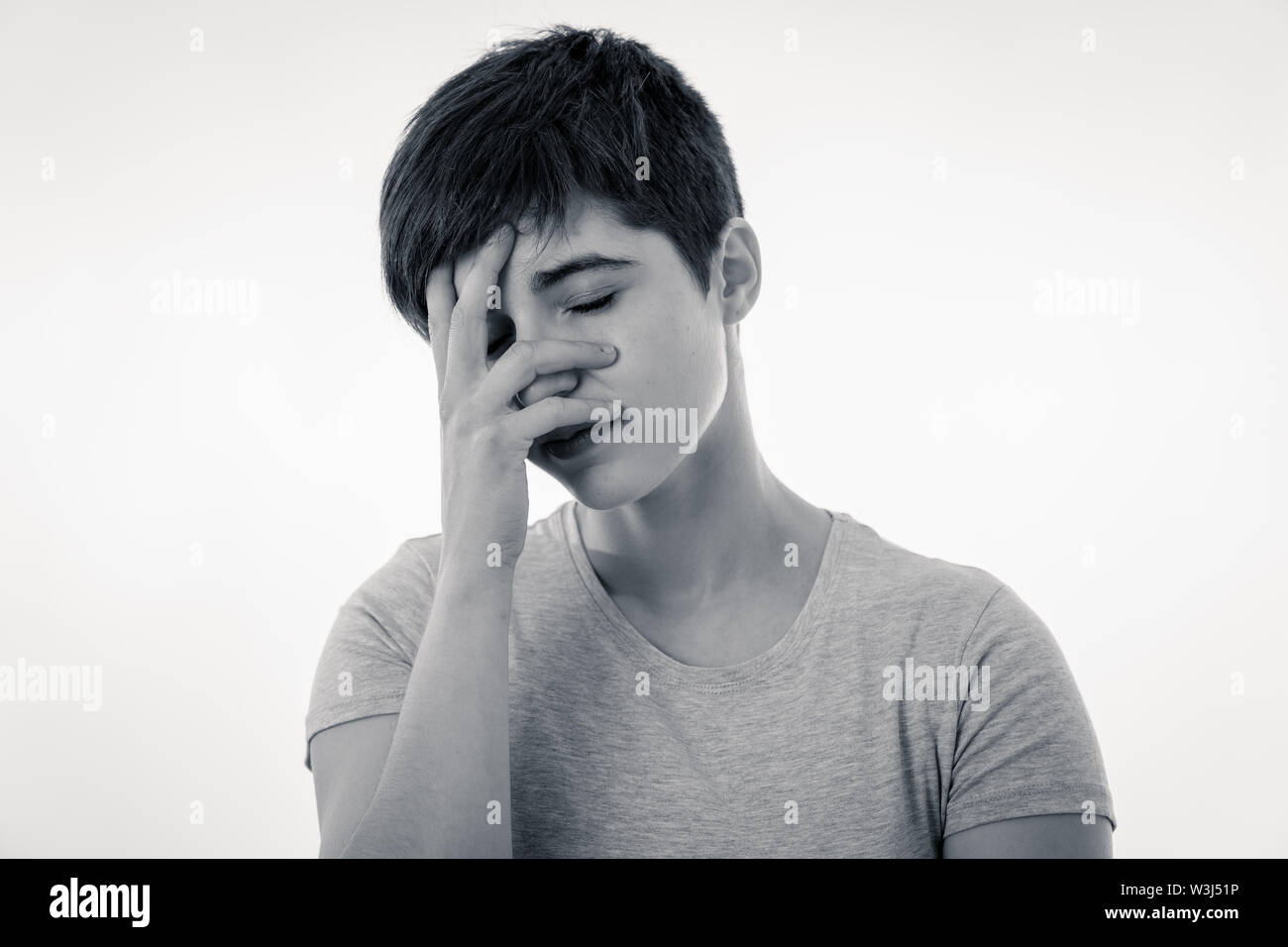 Portrait of beautiful sad young woman with unhappy face looking ...