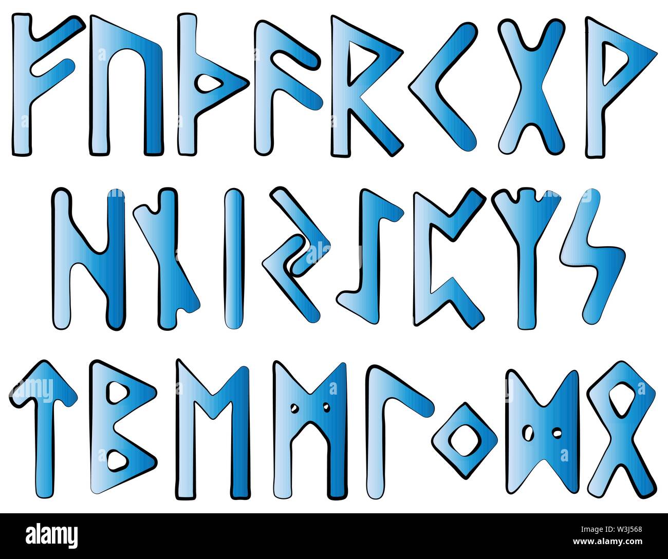 Set of old Norse runes. Runic alphabet, Futhark. Ancient occult Viking ...