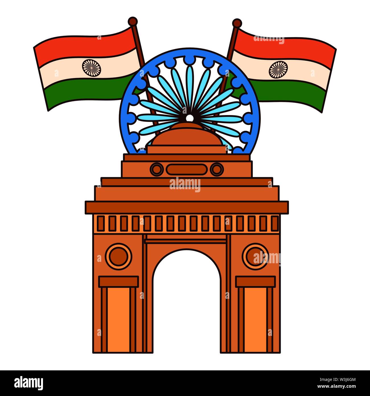 indian flags with ashoka chakra and gate building Stock Vector Image ...