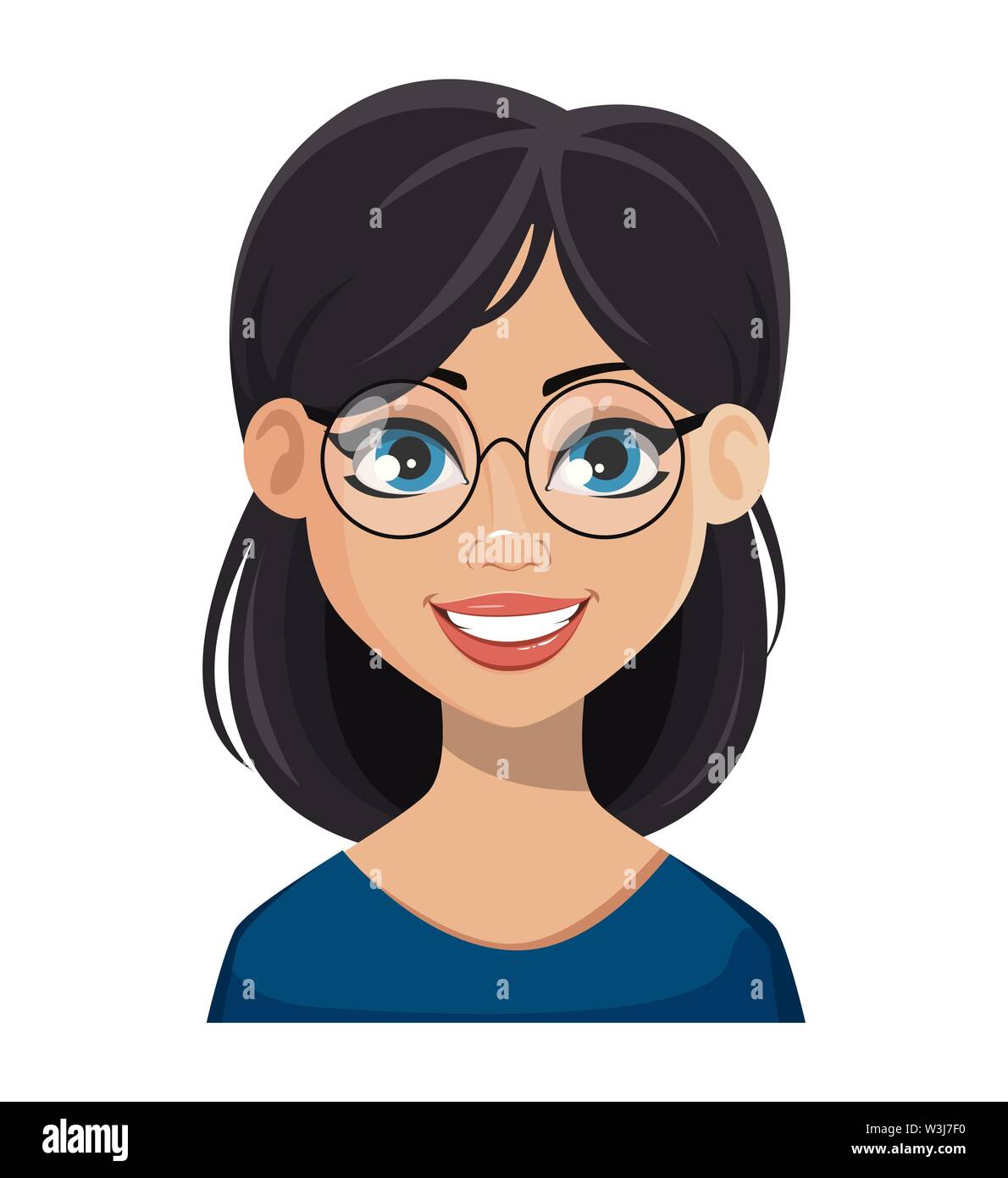 Face expression of beautiful woman with dark hair in glasses, cheerful ...