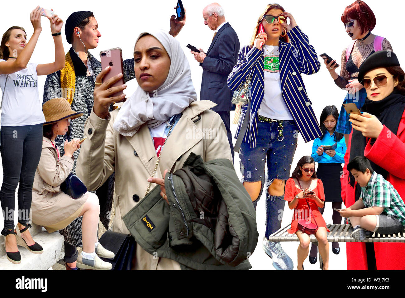 London England, UK. Montage of people using their mobile phones Stock ...