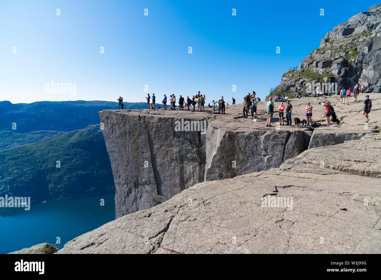 PULPIT ROCK, NORWAY - JULY 26, 2018: Unknown tourists enjoying the ...
