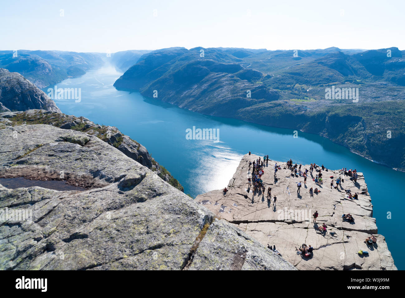 PULPIT ROCK, NORWAY - JULY 26, 2018: Unknown tourists enjoying the ...