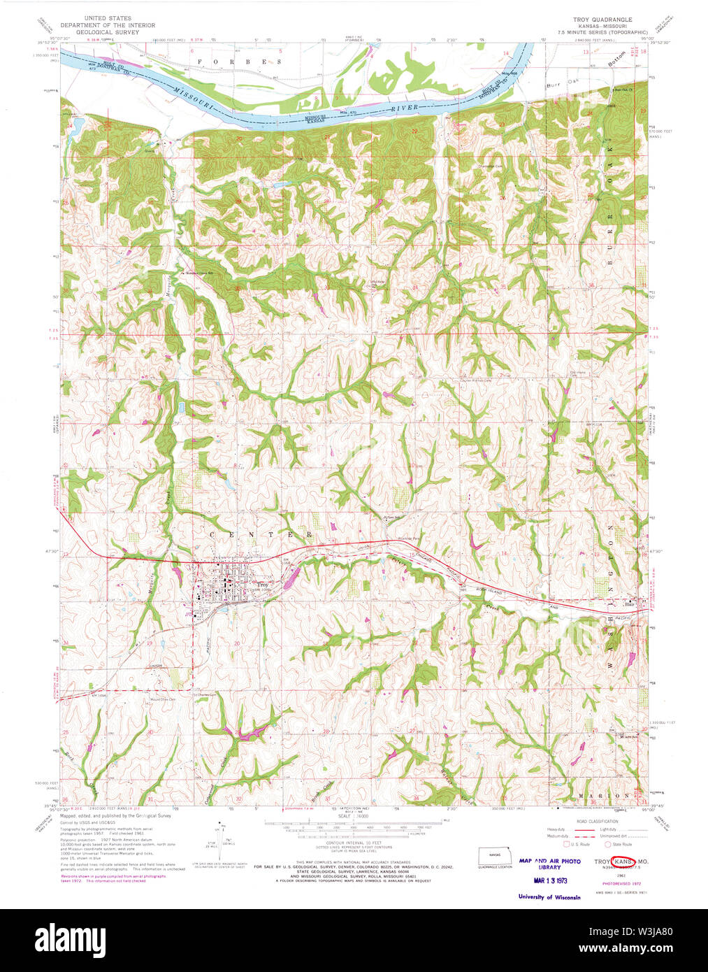 USGS TOPO Map Kansas KS Troy 512670 1961 24000 Restoration Stock Photo ...