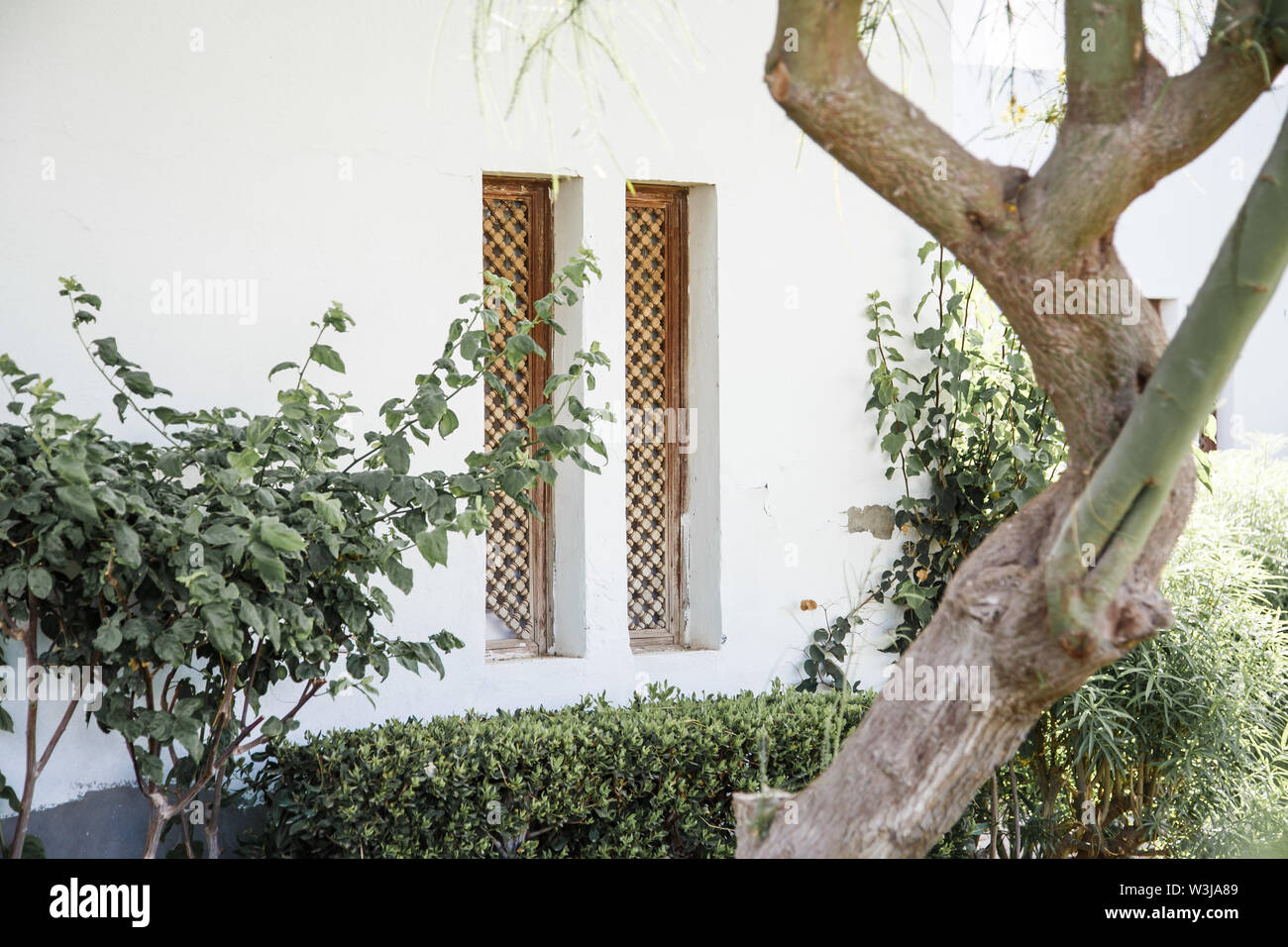 Modern white stone house in the Arab style. The concept of light and ...