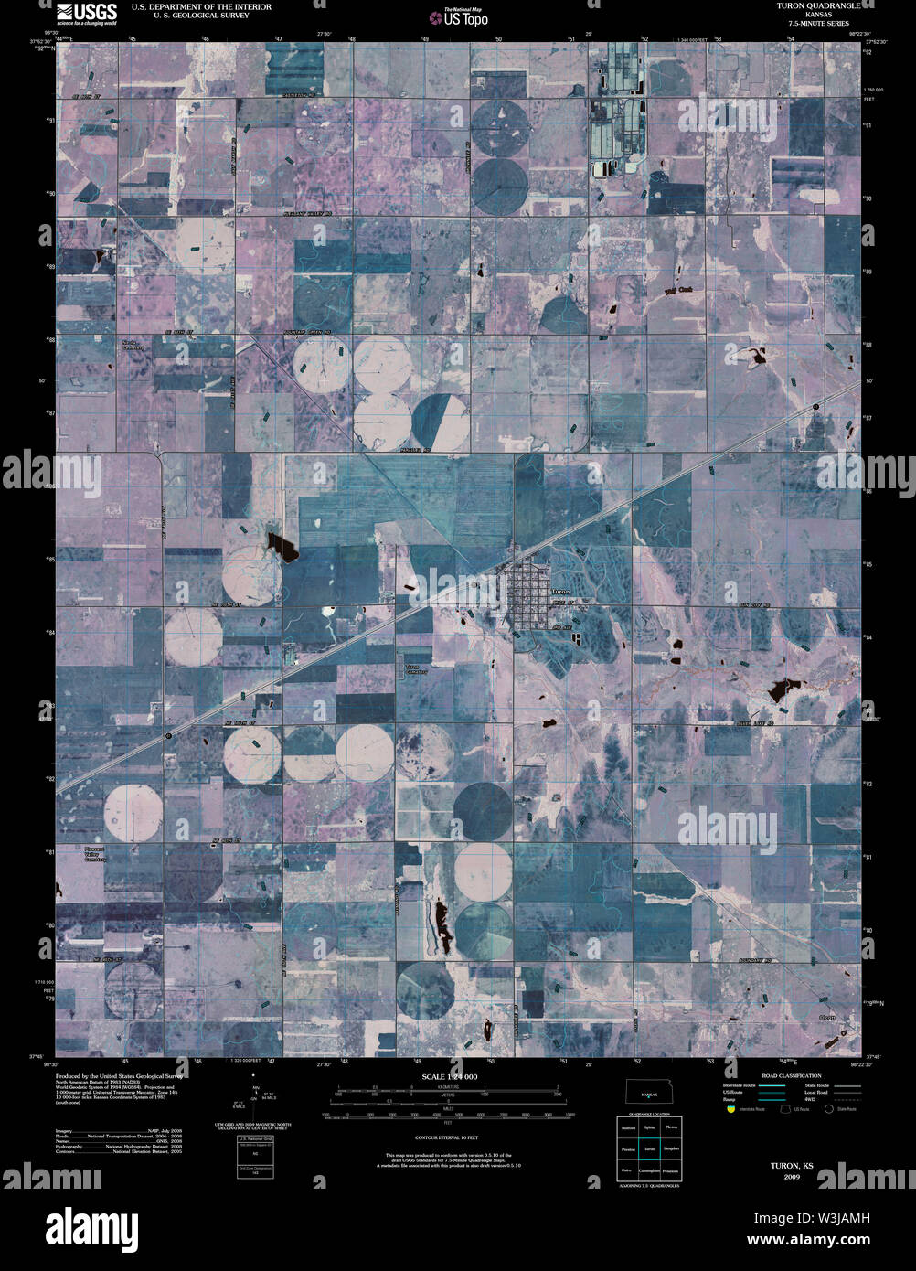 USGS TOPO Map Kansas KS Turon 20091215 TM Inverted Restoration Stock ...