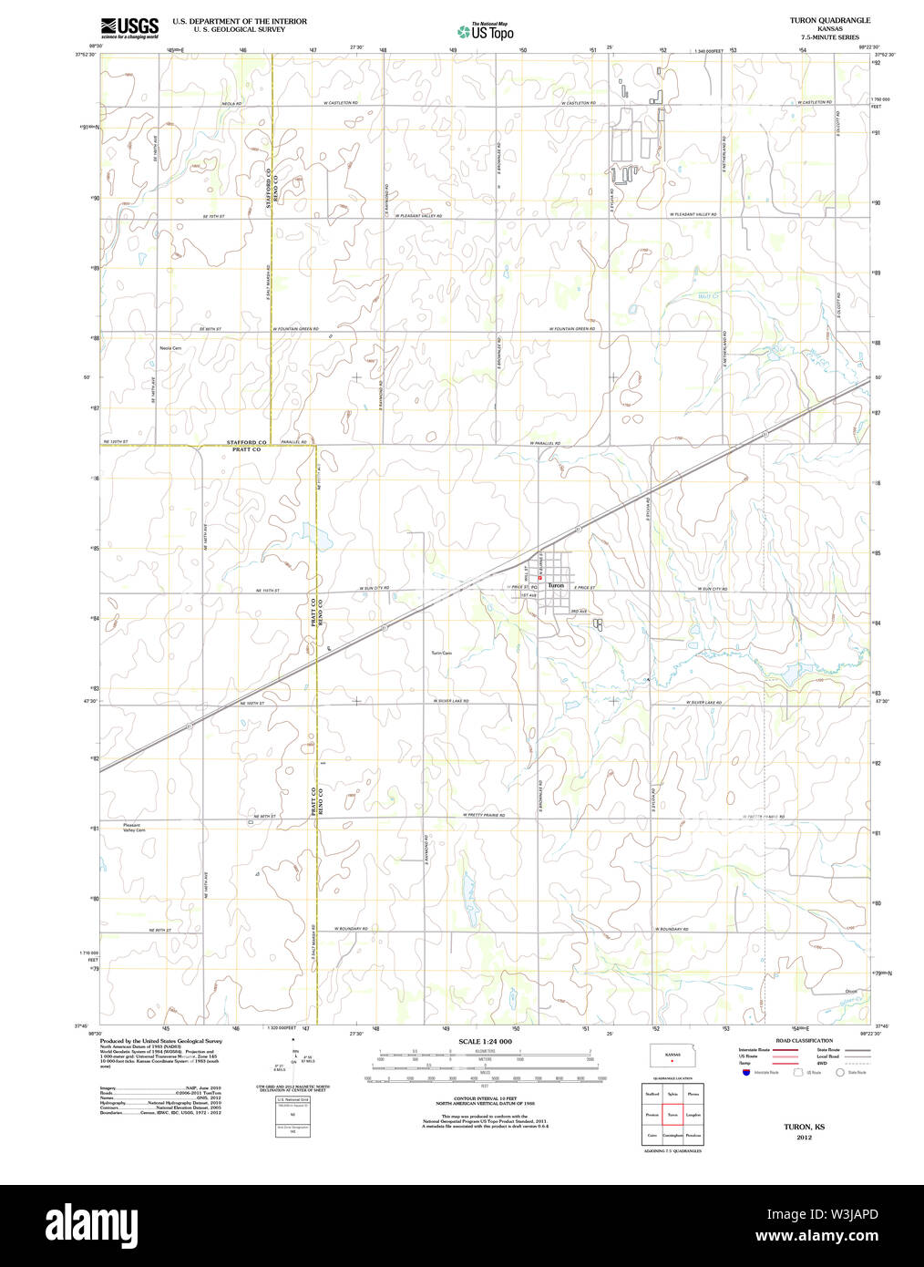 USGS TOPO Map Kansas KS Turon 20120904 TM Restoration Stock Photo - Alamy