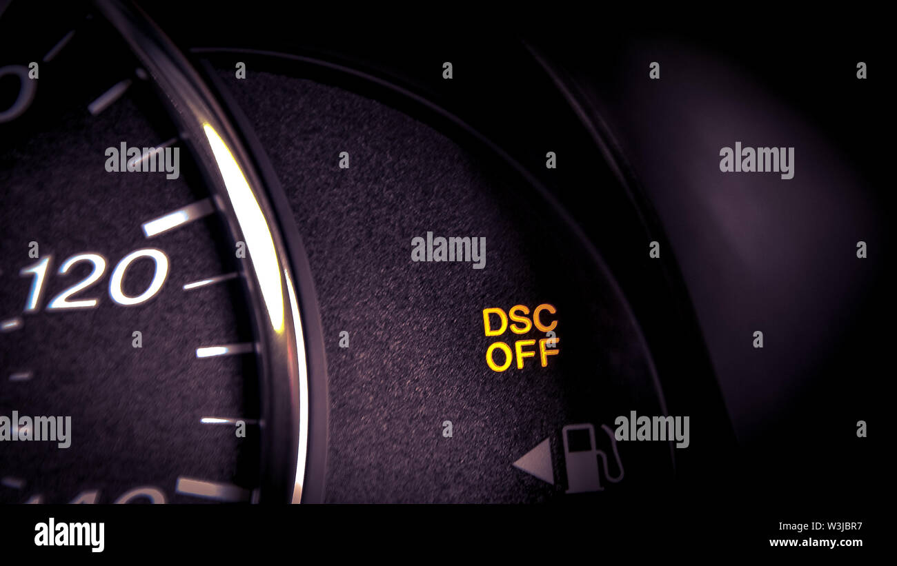 Close-up dashboard with DSC OFF warning light on Stock Photo - Alamy