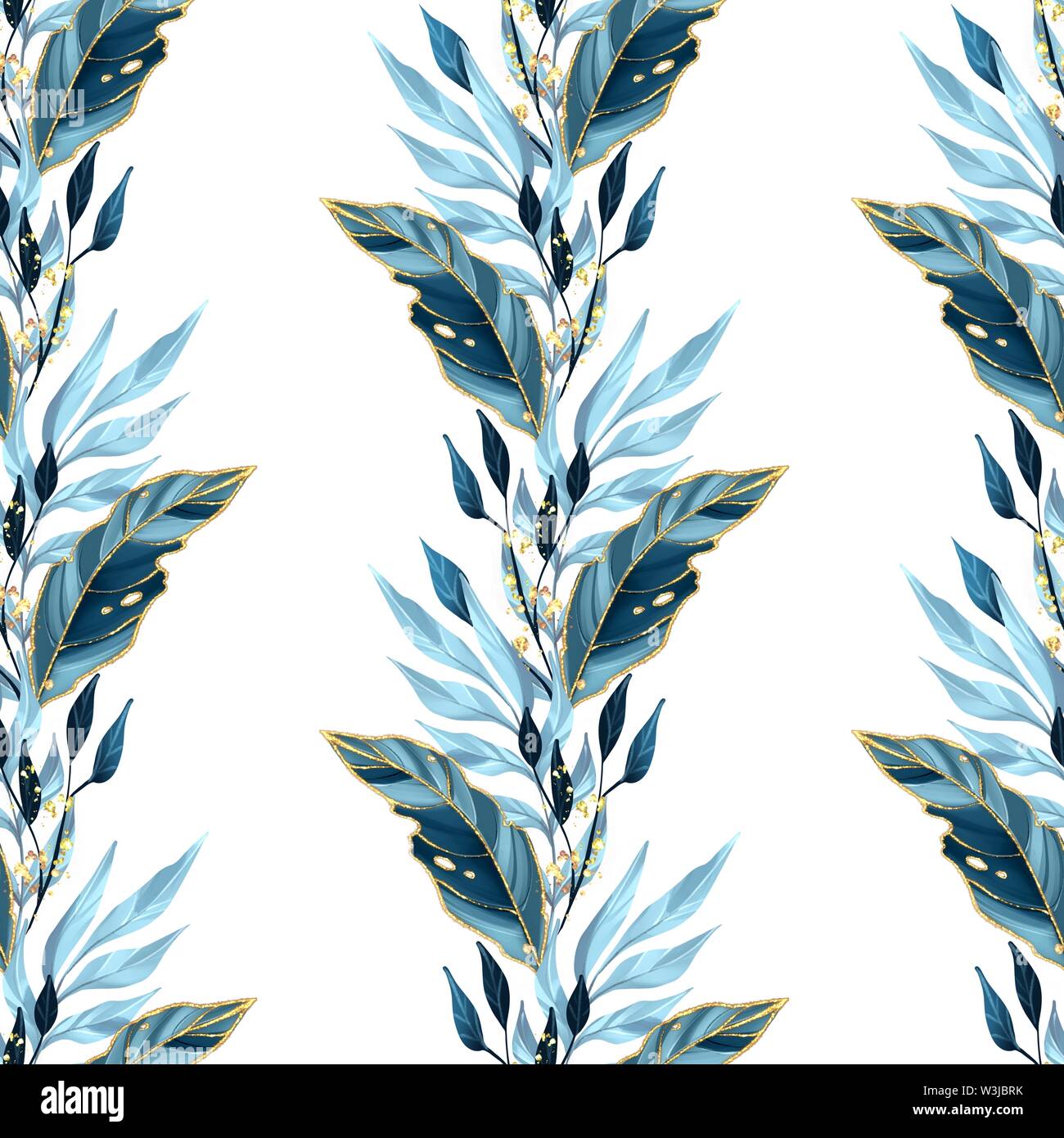 Seamless pattern with blue leaves. Border for design Stock Photo - Alamy