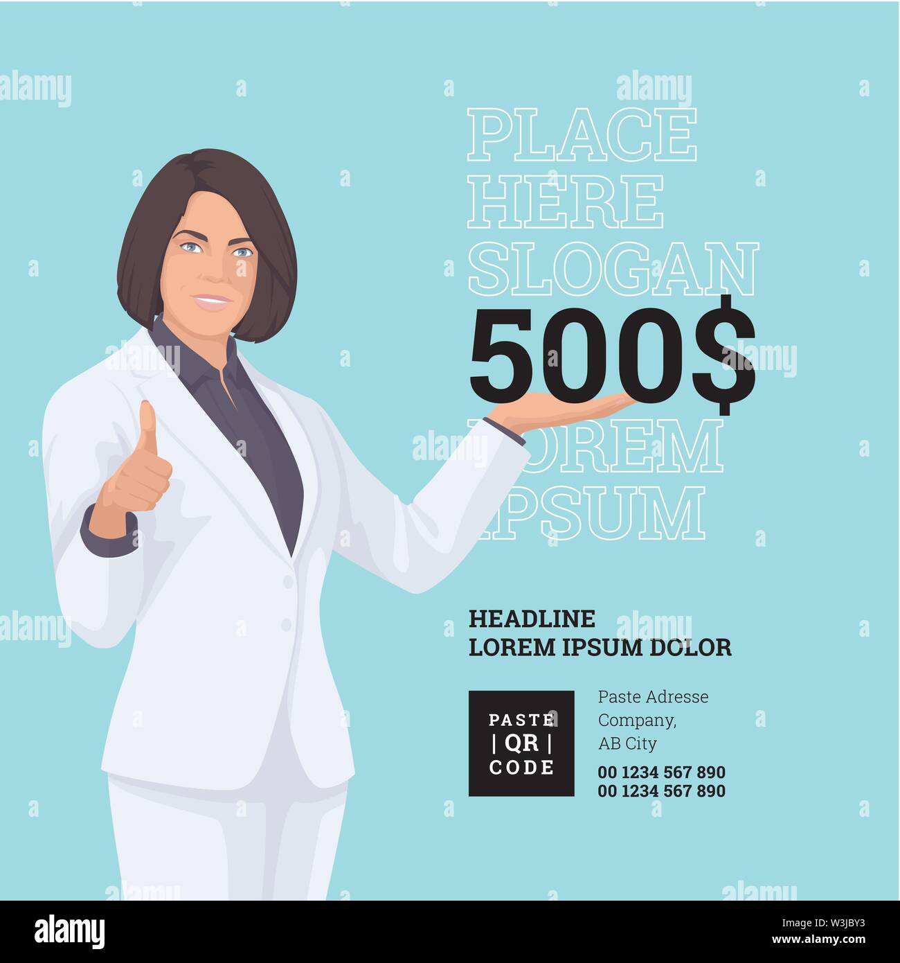 Poster. Flyer. Business Woman smiling. Like hand sign. Templates ...
