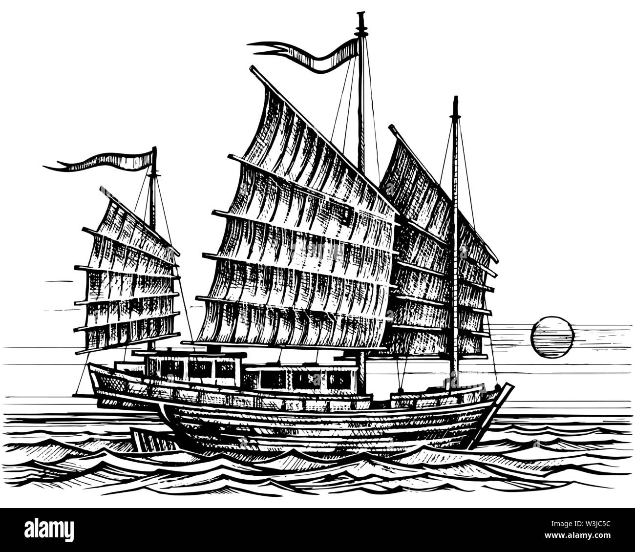 Chinese junk illustration hi-res stock photography and images - Alamy