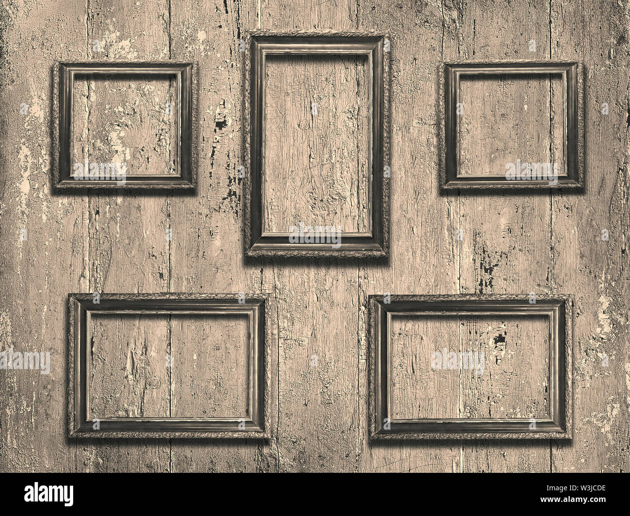Old wooden frames on vintage blue wooden background Stock Photo - Alamy