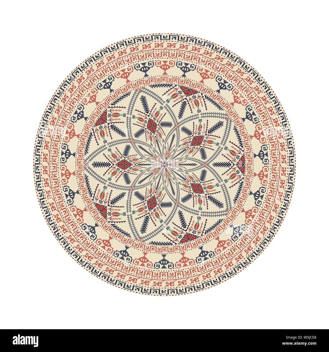 Circular pattern in traditional Palestinian style, vector design ...