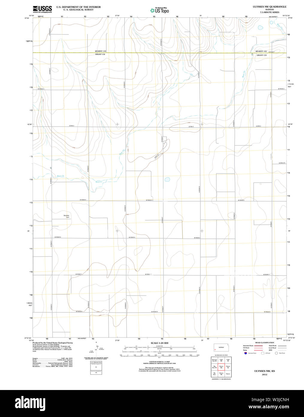 USGS TOPO Map Kansas KS Ulysses NW 20120911 TM Restoration Stock Photo ...