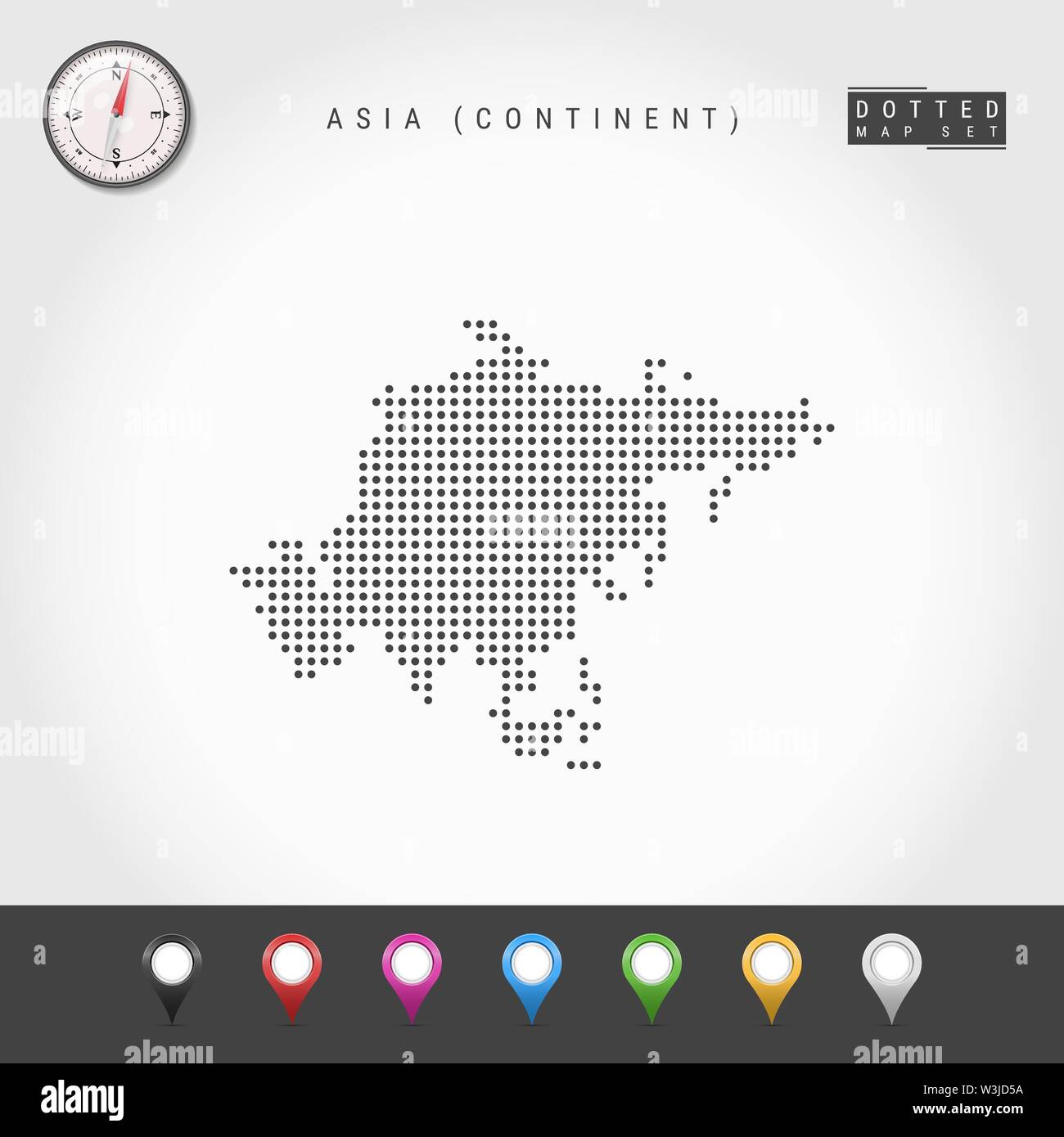 Dots Map of Asian continent. Simple Silhouette of Asia. Realistic ...