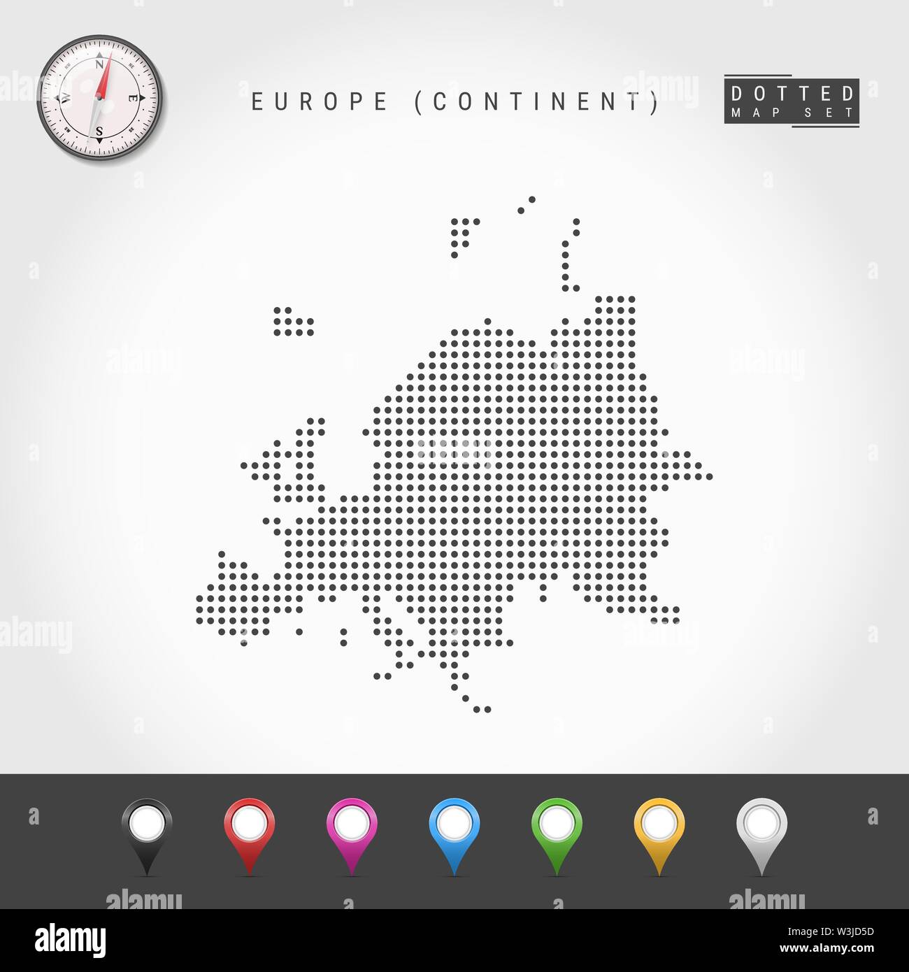 Dots Map of European Continent. Simple Silhouette of Europe. Realistic ...