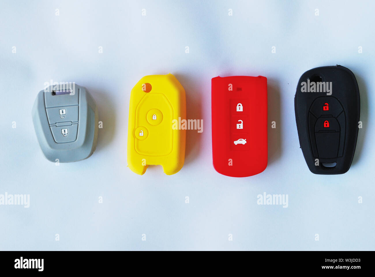 Colorful remote control car case Many shapes on a white background ...