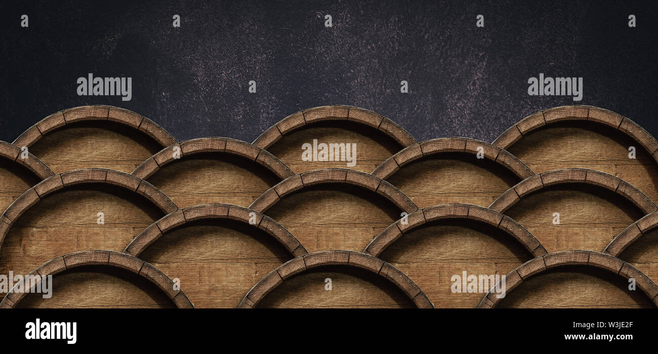 Beautiful old wooden barrels on a creative background Stock Photo - Alamy