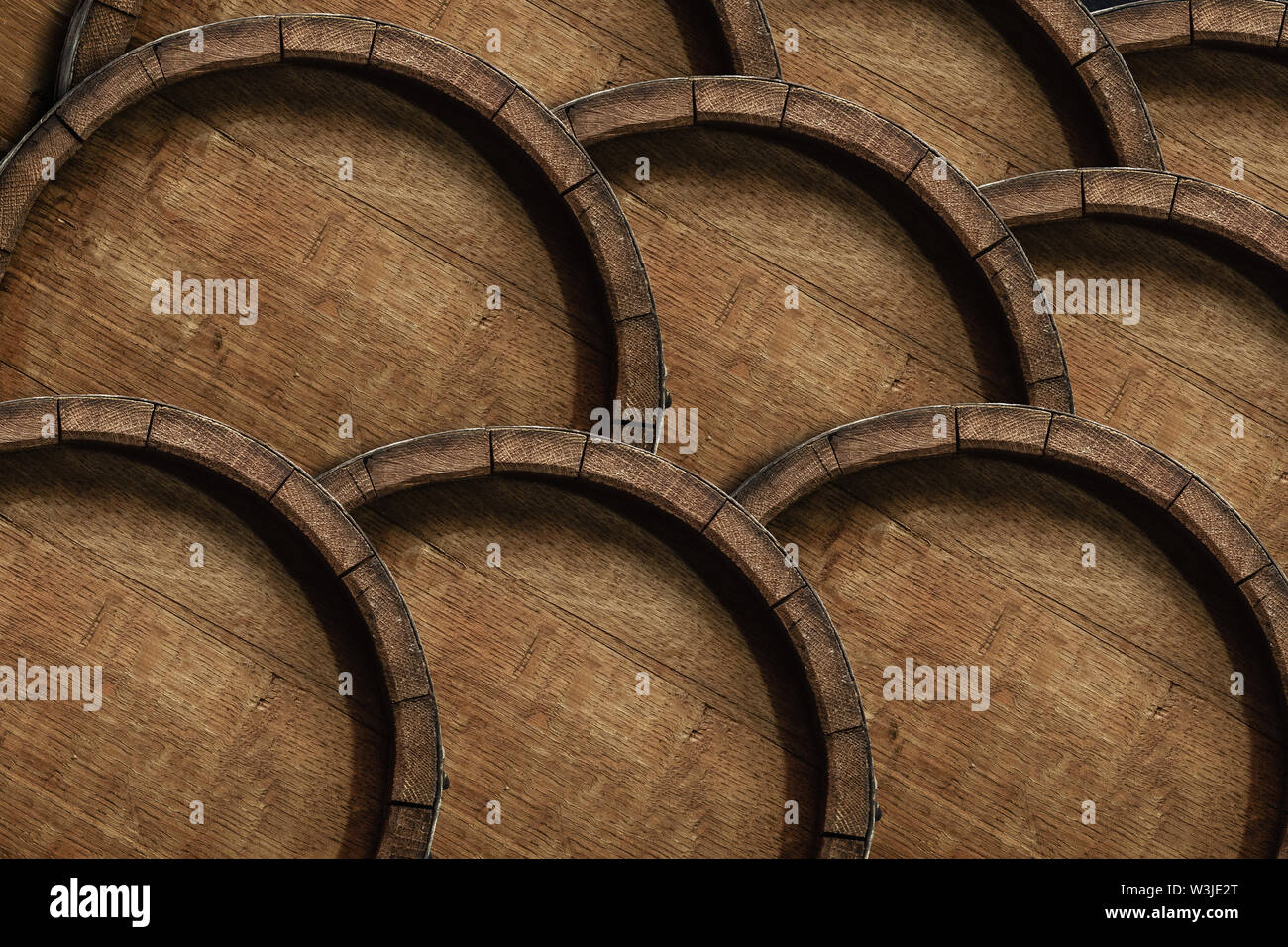 Beautiful old wooden barrels on a creative background Stock Photo - Alamy