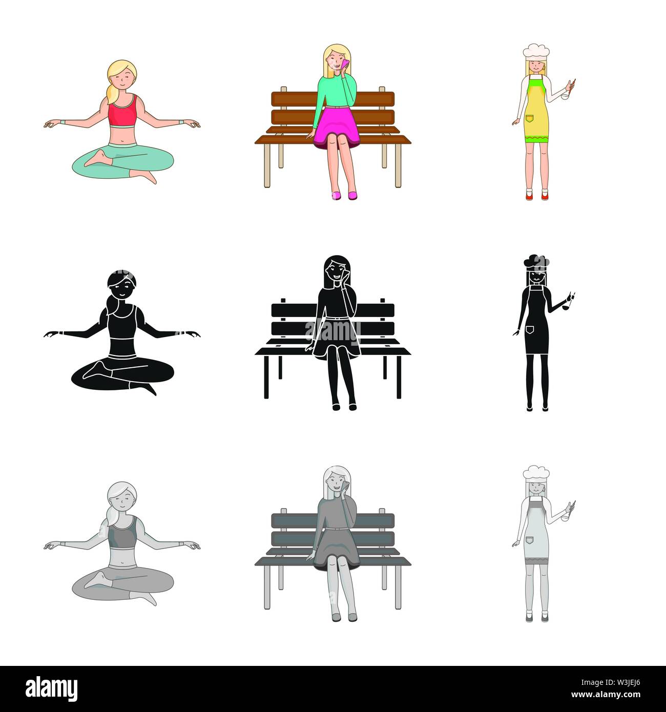 Vector Illustration Of Posture And Mood Icon Set Of Posture And Female