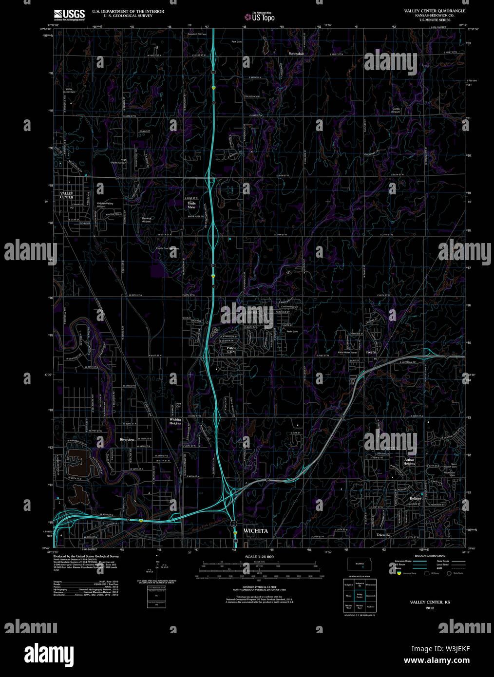 USGS TOPO Map Kansas KS Valley Center 20120910 TM Inverted Restoration ...
