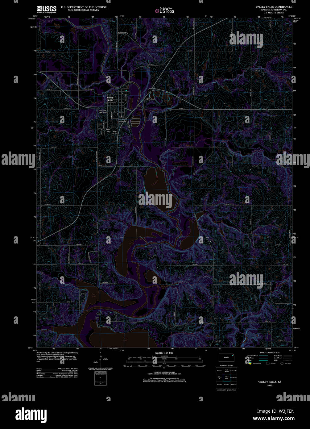 USGS TOPO Map Kansas KS Valley Falls 20120906 TM Inverted Restoration ...