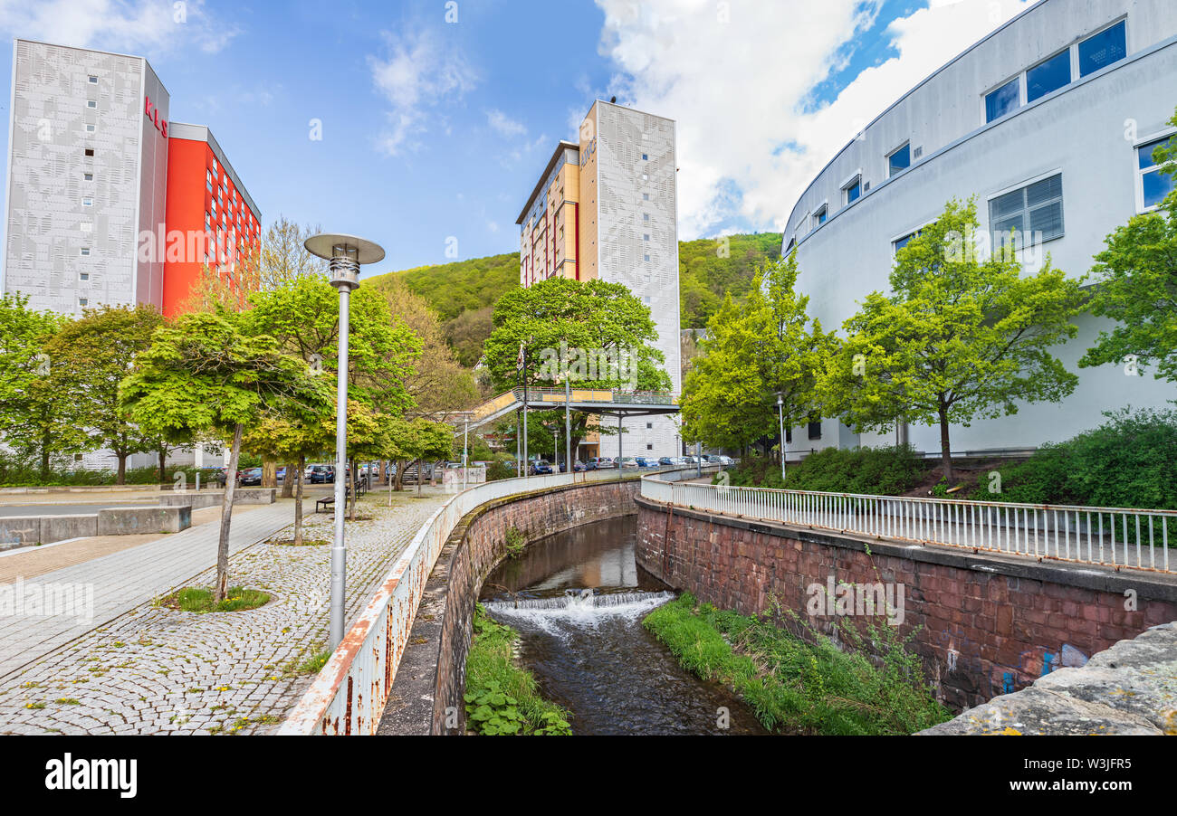 SUHL, GERMANY - CIRCA APRIL, 2019: Hasel river and townscape of Suhl in ...