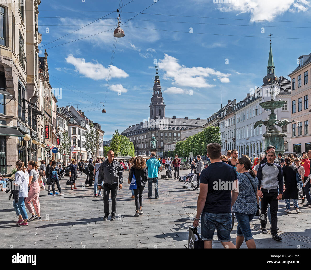 Copenhagen, Denmark - June 19, 2019: pedestrian street with may people ...