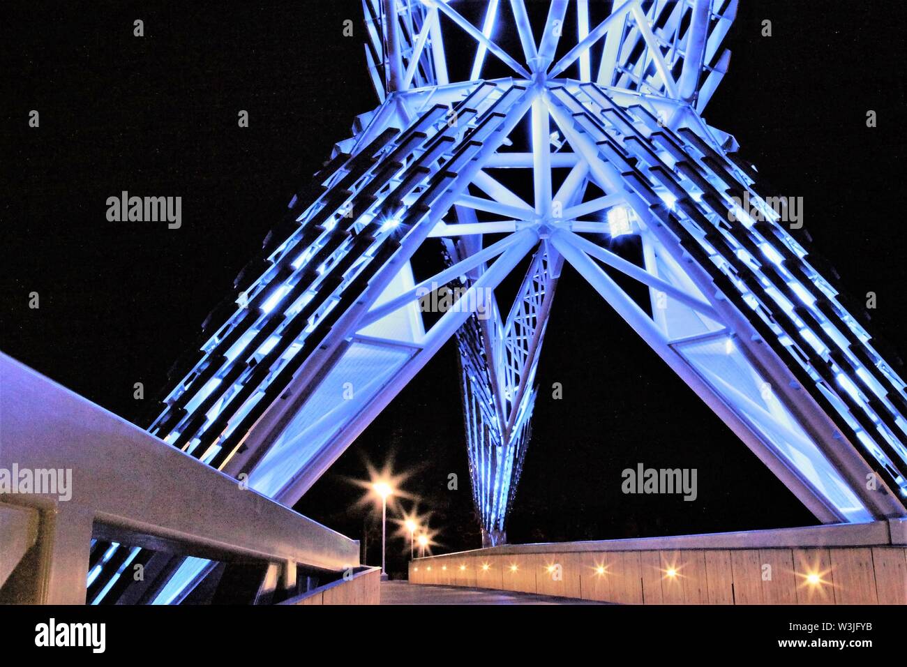 Oklahoma City Oklahoma, USA bridge crossing interstate 40 at night ...
