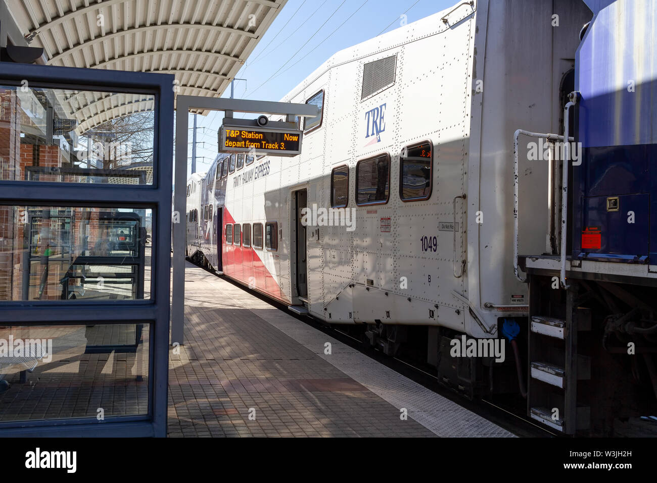 DALLAS, USA - March 16, 2010: Trinity Railway Express train (TRE) at ...