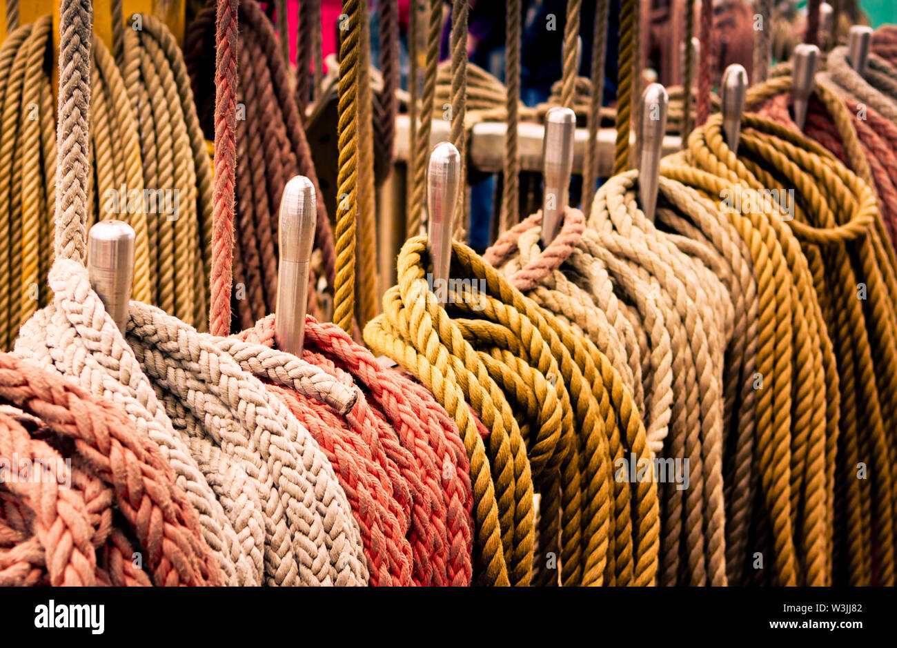 Nautical ropes of a tall ship Stock Photo - Alamy
