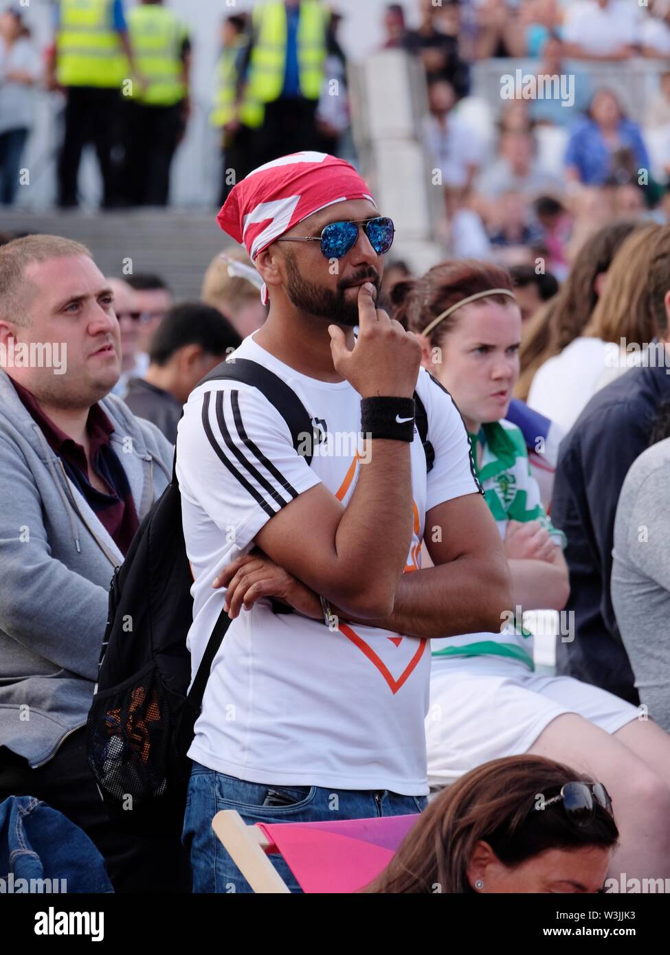 England cricket fan watches the final moments of the World Cup final on ...