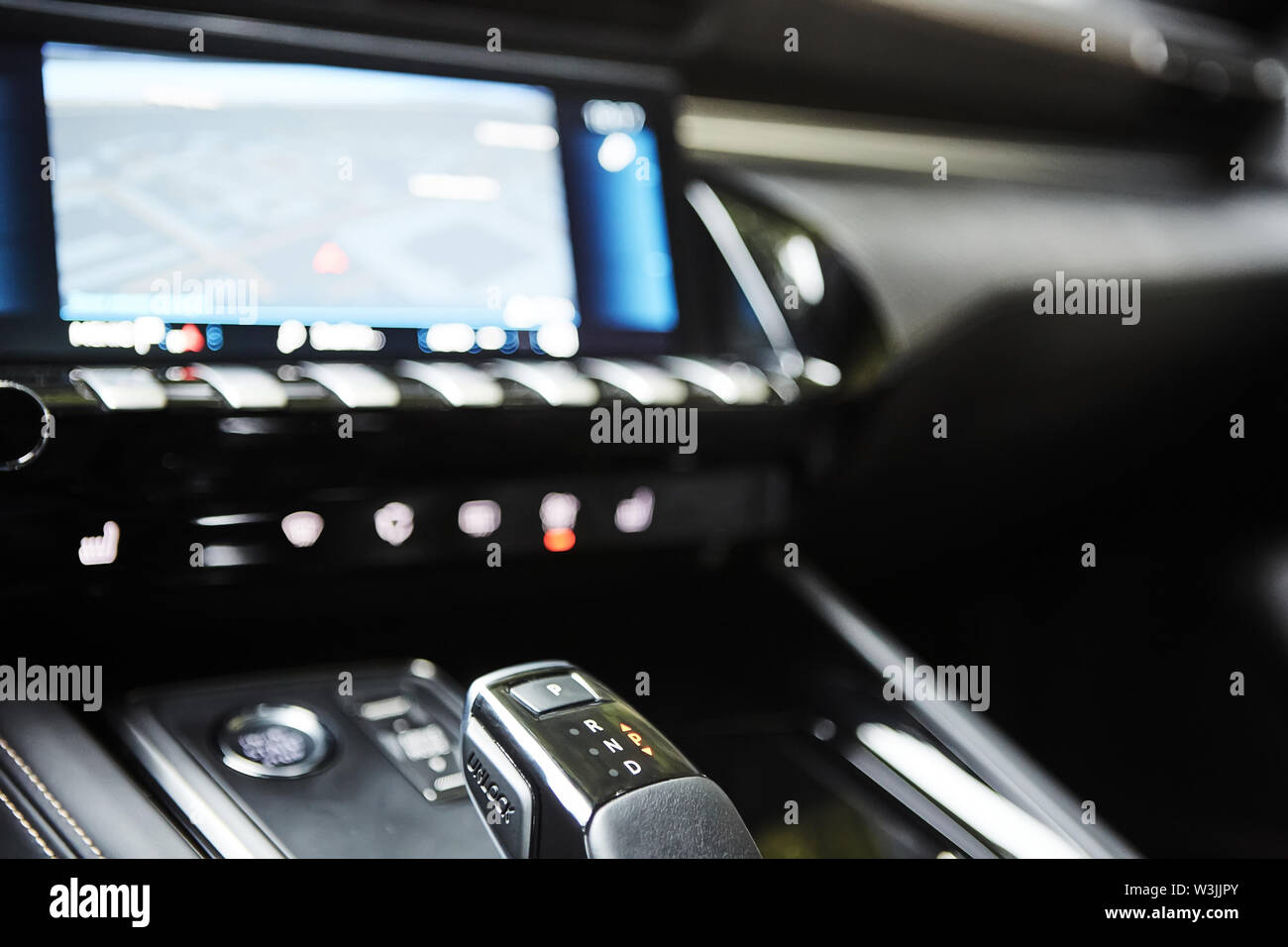 Automotive detail in a luxury car. Modern Luxury car inside. Interior ...