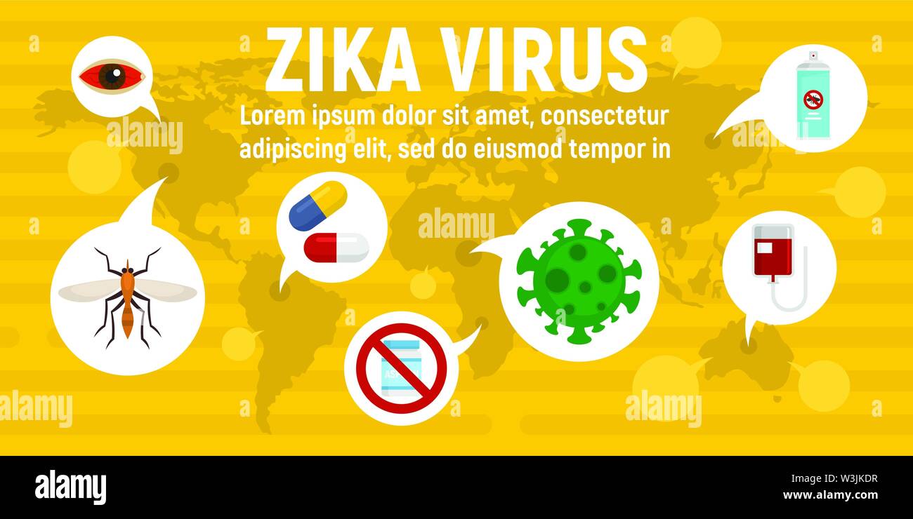 Zika virus concept banner. Flat illustration of zika virus vector ...