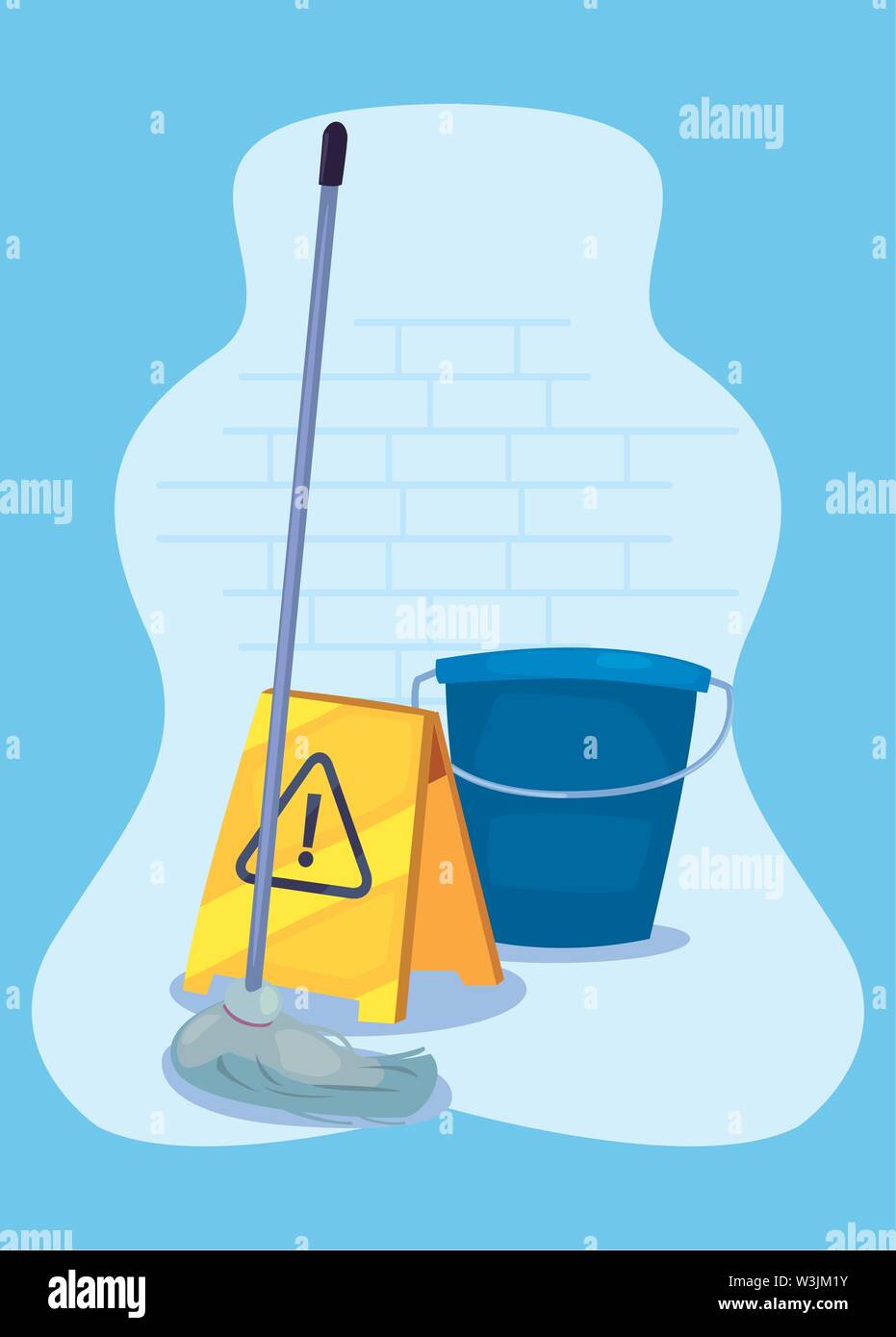 bucket mop and sign warning cleaning products and supplies vector ...
