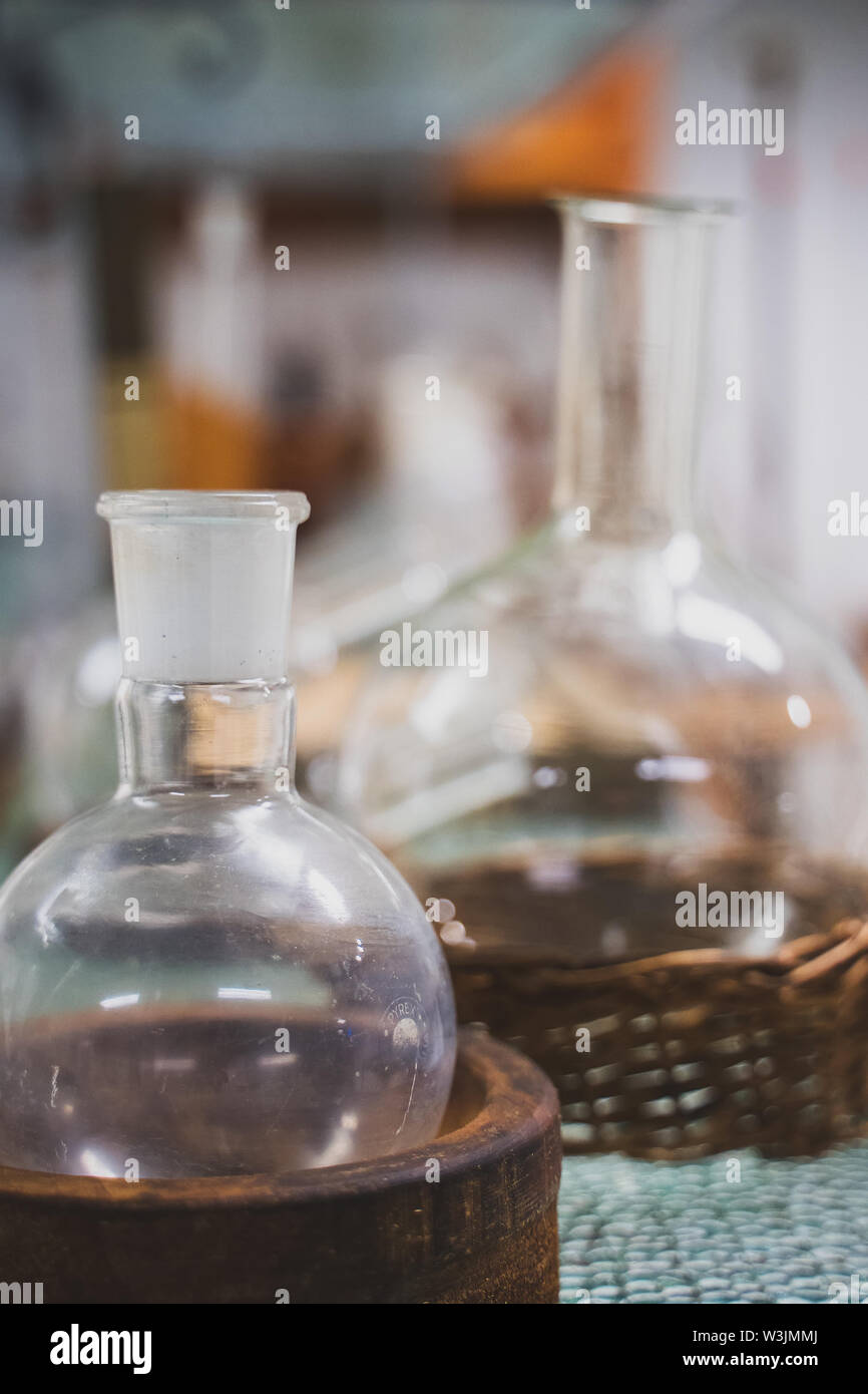 Old flasks in a chemical laboratory Stock Photo - Alamy